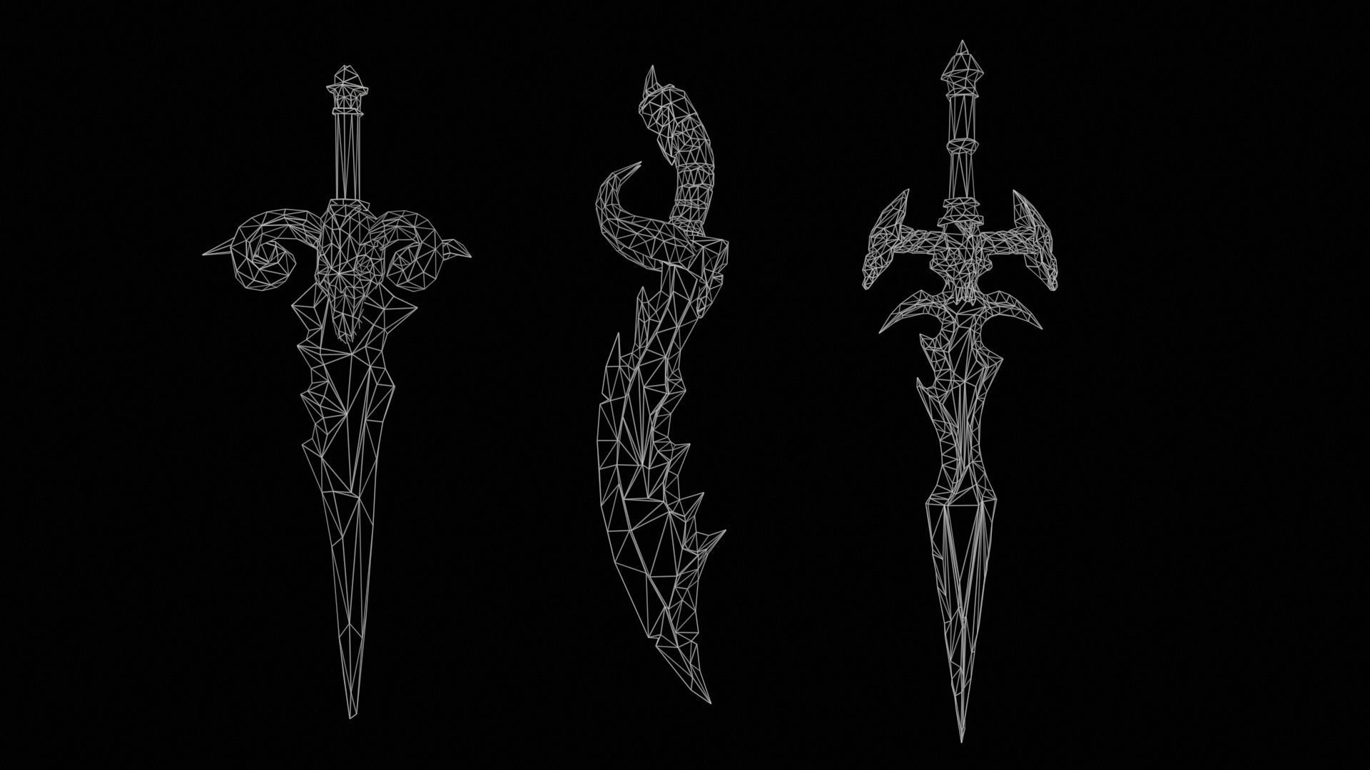 3D model sword skull collection 3 model Game assets VR / AR / low-poly ...