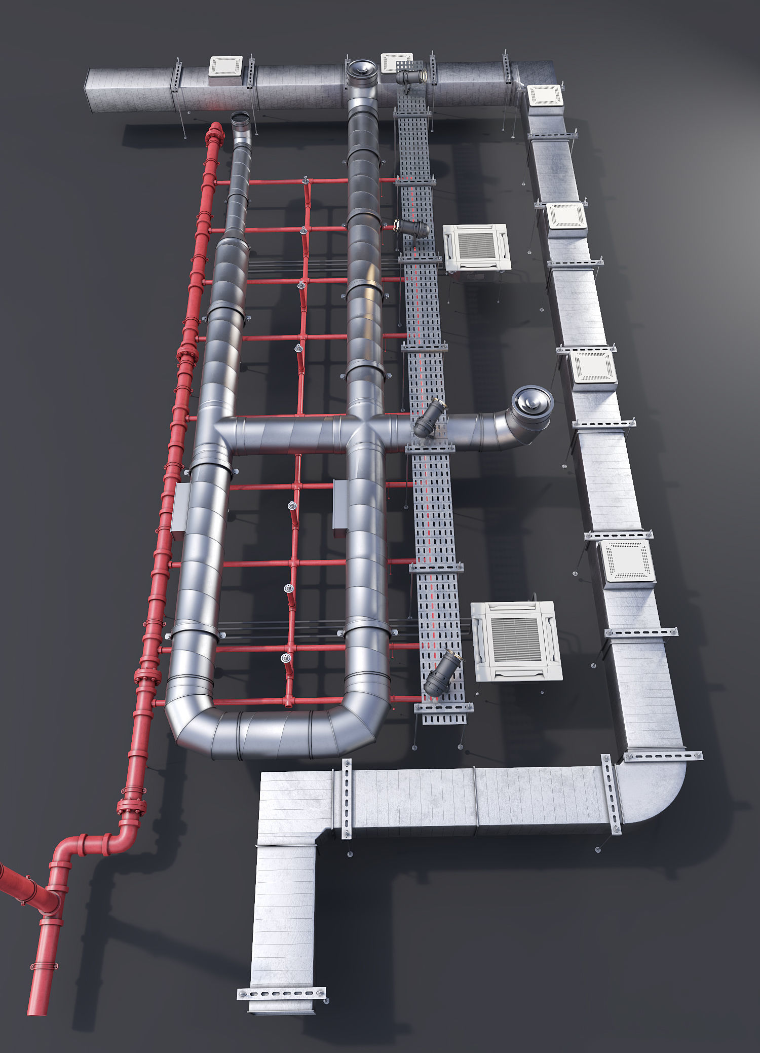 3D model Ceiling ventilation - Fire protection - Conditioning set VR ...