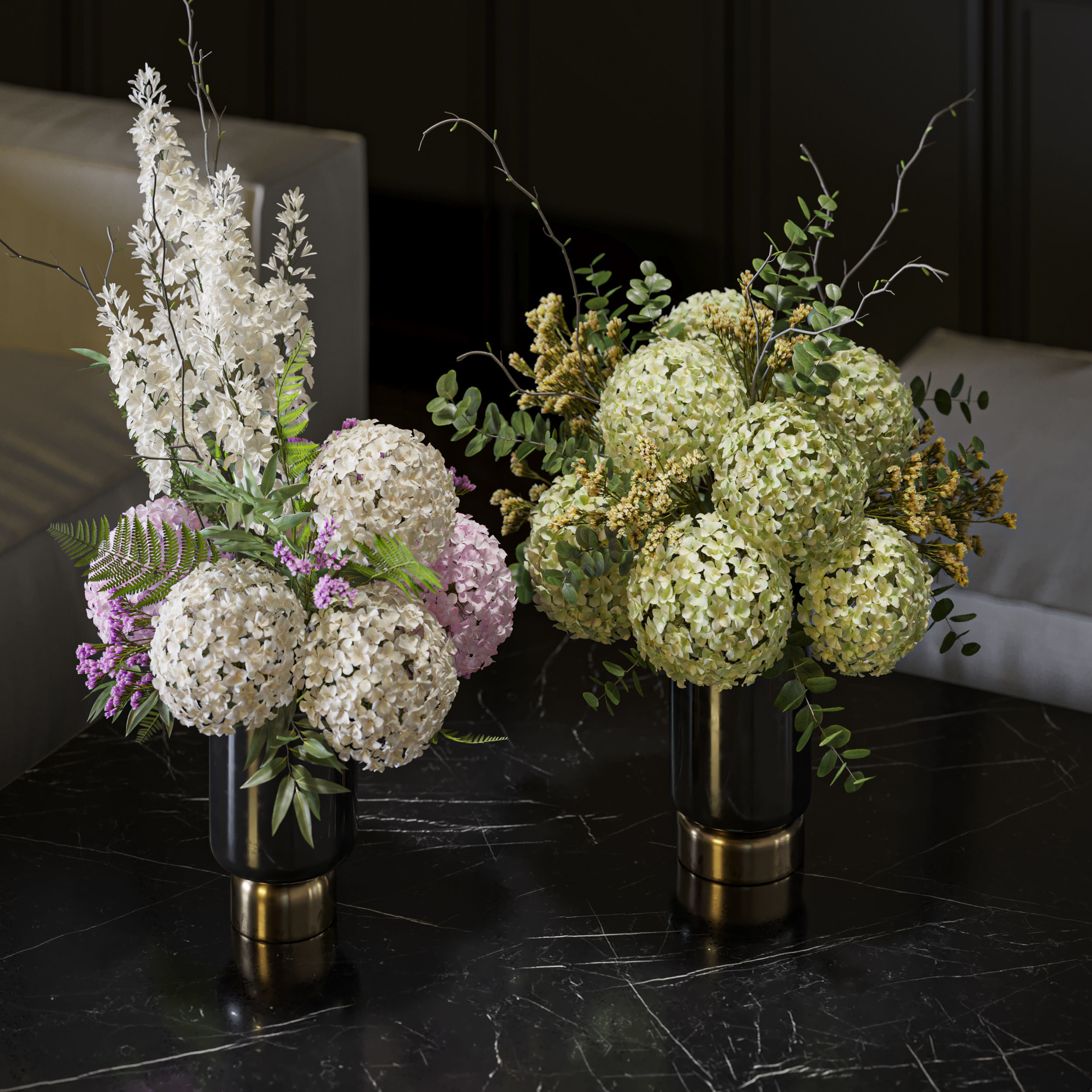 Flower Set 059 Hydrangea Delphinium eucalyptus 3D model | CGTrader