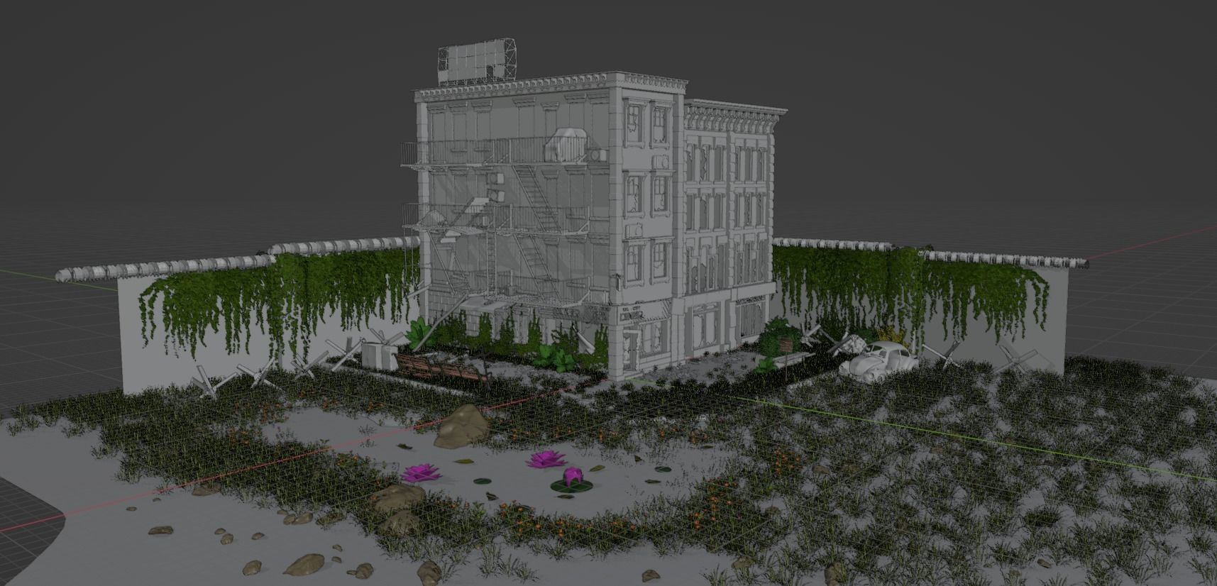 Post apocalyptic abandoned brick building 3D model | CGTrader