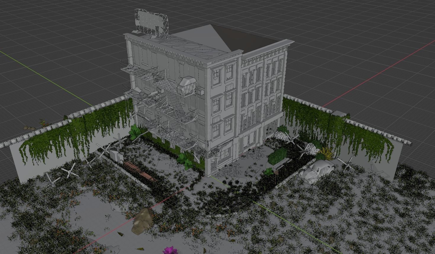 Post apocalyptic abandoned brick building 3D model | CGTrader