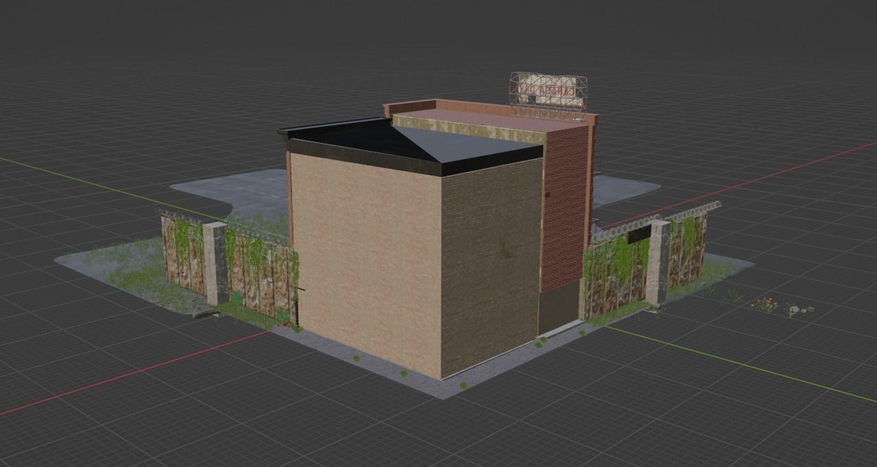 Post apocalyptic abandoned brick building 3D model | CGTrader