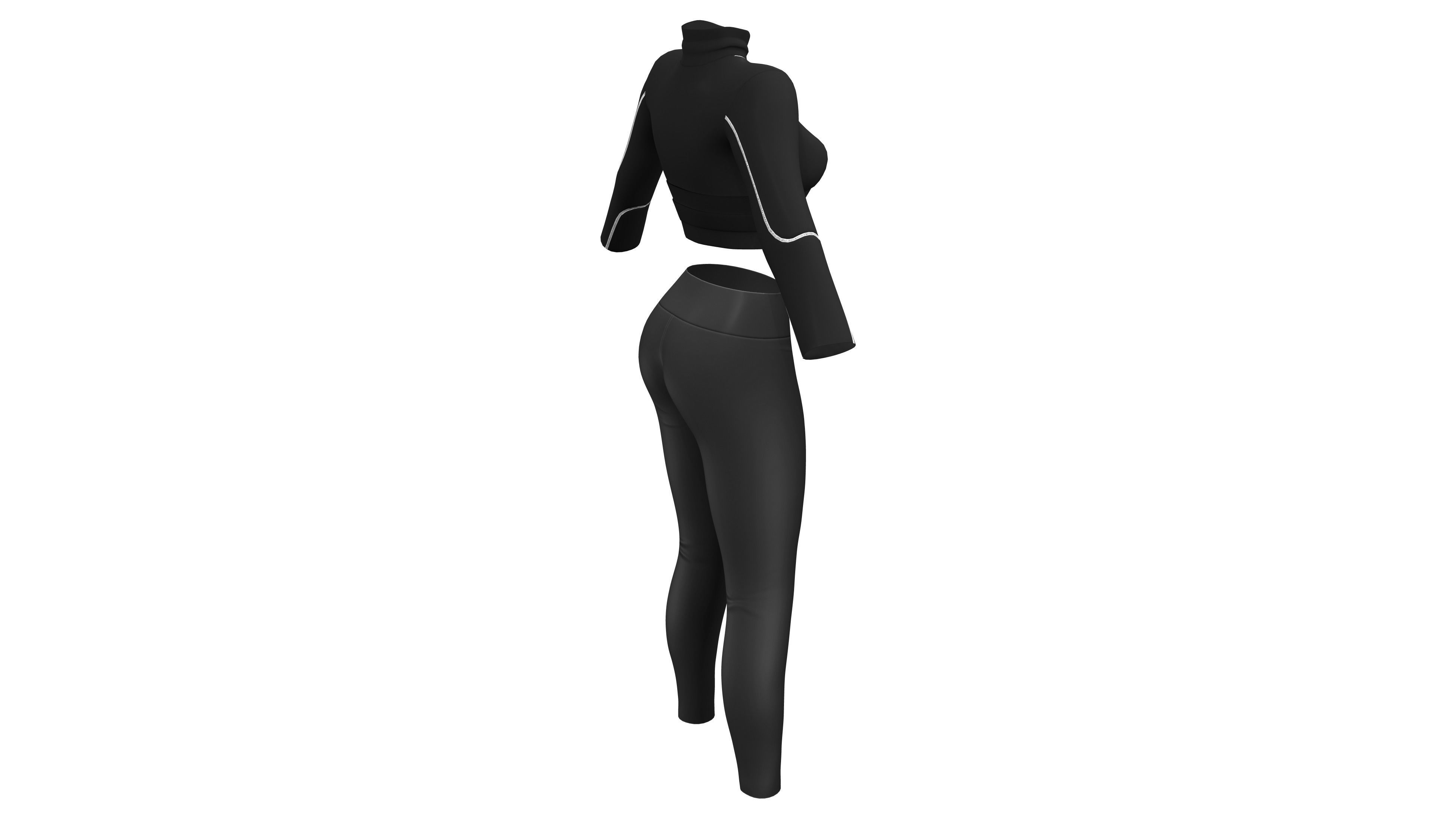 3D model Zip Up Crop Top And Classic Leggings VR / AR / low-poly | CGTrader
