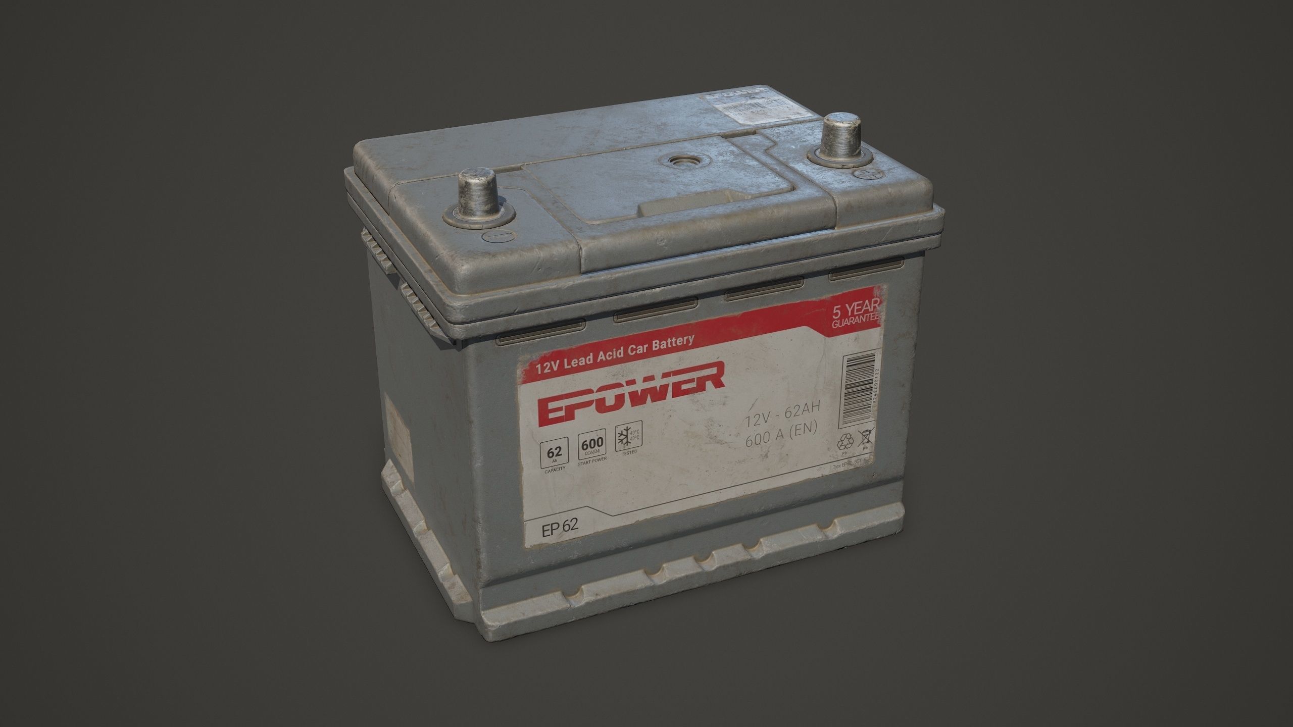 3D model Car Battery 62 6CT 12 Volt - PBR Game Ready VR / AR / low-poly ...