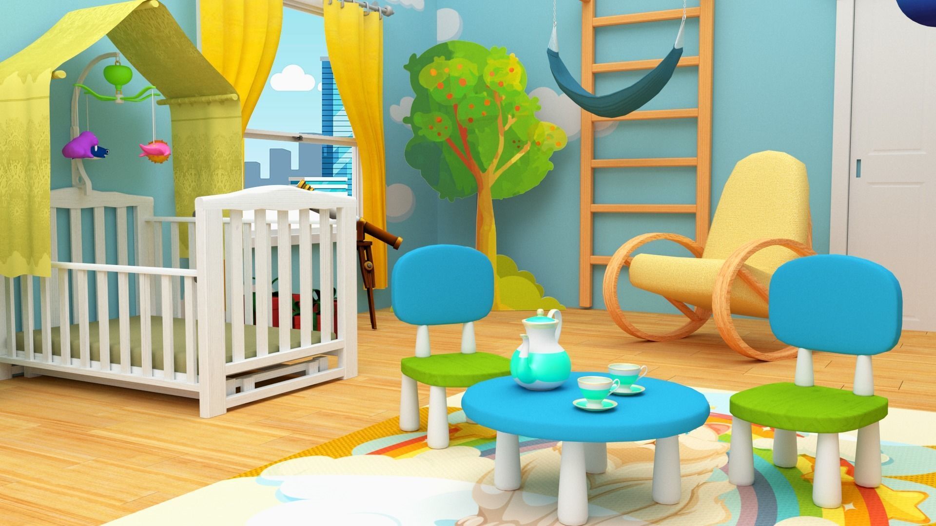3D model Cartoon baby bedroom Low-poly Low-poly 3D model VR / AR / low ...