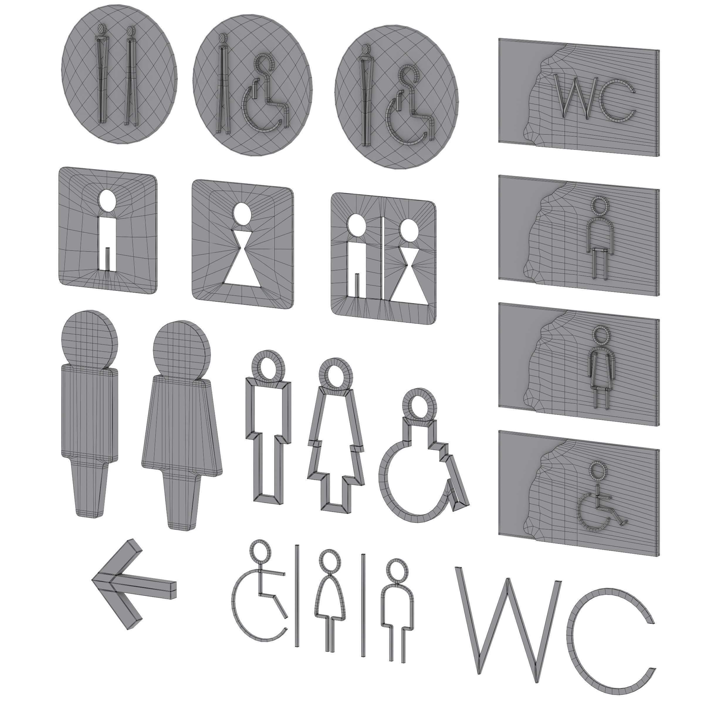 Restroom Directional Door Signs 3 3D model | CGTrader