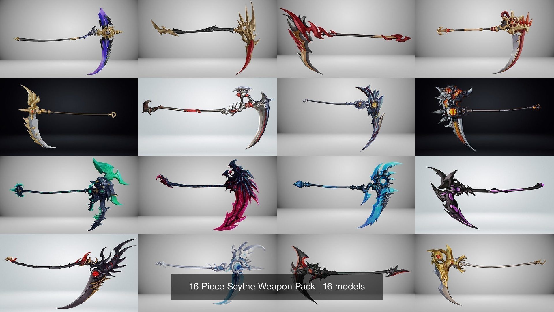 3D Model Collection 16 Piece Scythe Weapon Pack VR / AR / low-poly ...