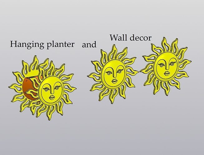 Hanging planter and Wall decor Sun with face 3D model 3D printable ...