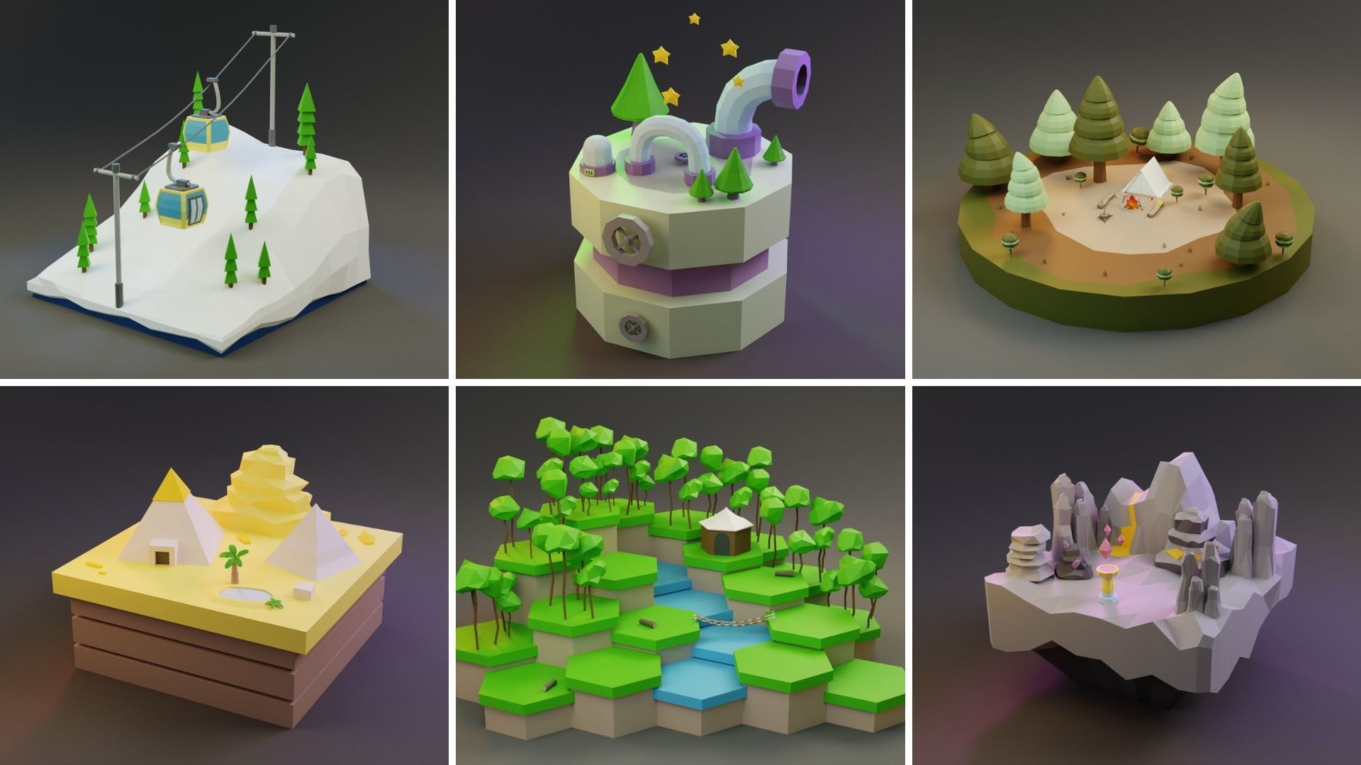3D model MEGA PACK Low Poly Worlds Islands Exteriors VR / AR / low-poly ...