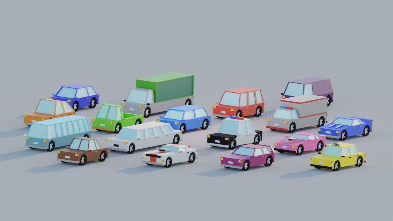 3D model Cartoon Low Poly Cars Kit - 17 Vehicles VR / AR / low-poly ...