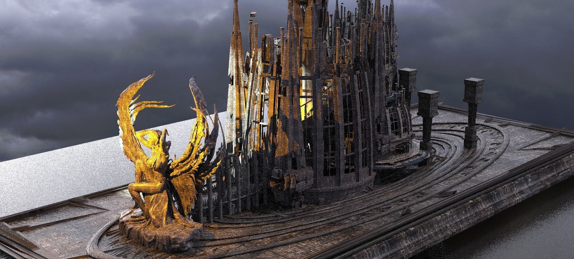 Dark Victorian Art Deco Castle courtyard Bridges Kitbash 3D model ...