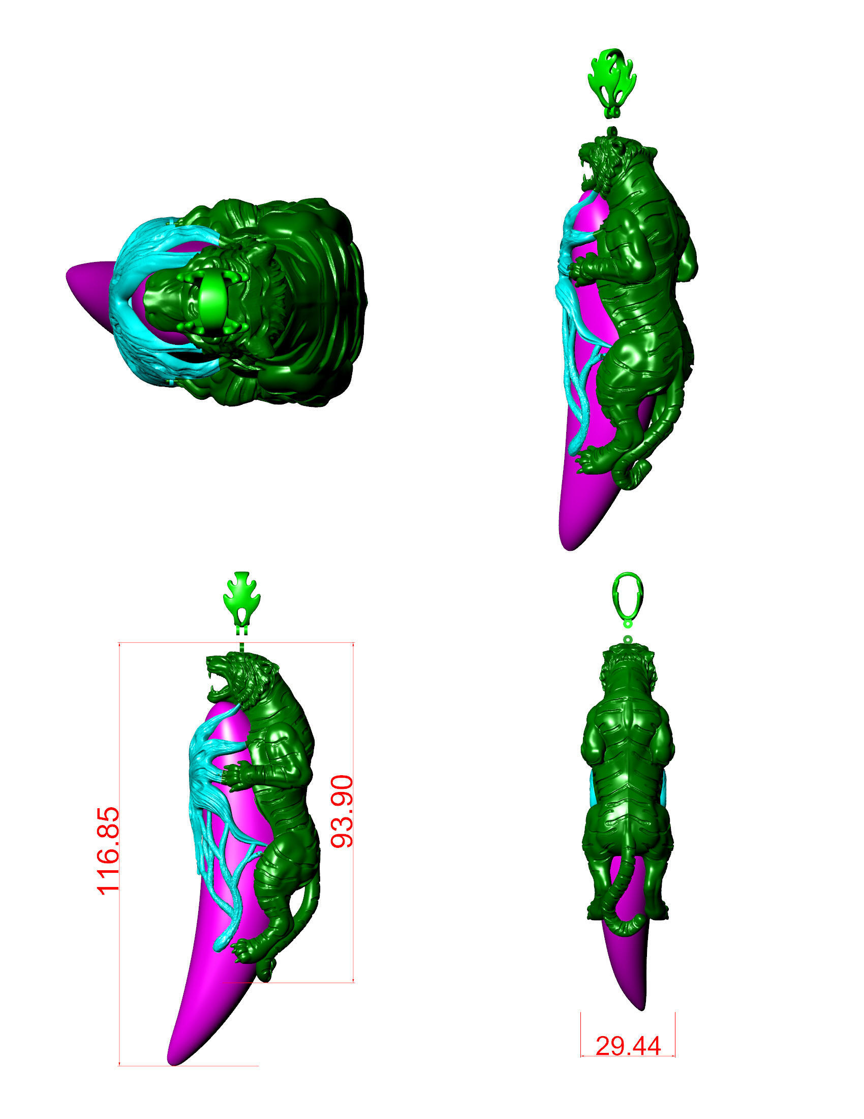 Tiger hugs fangs Pendant 3D model 3D printable | CGTrader