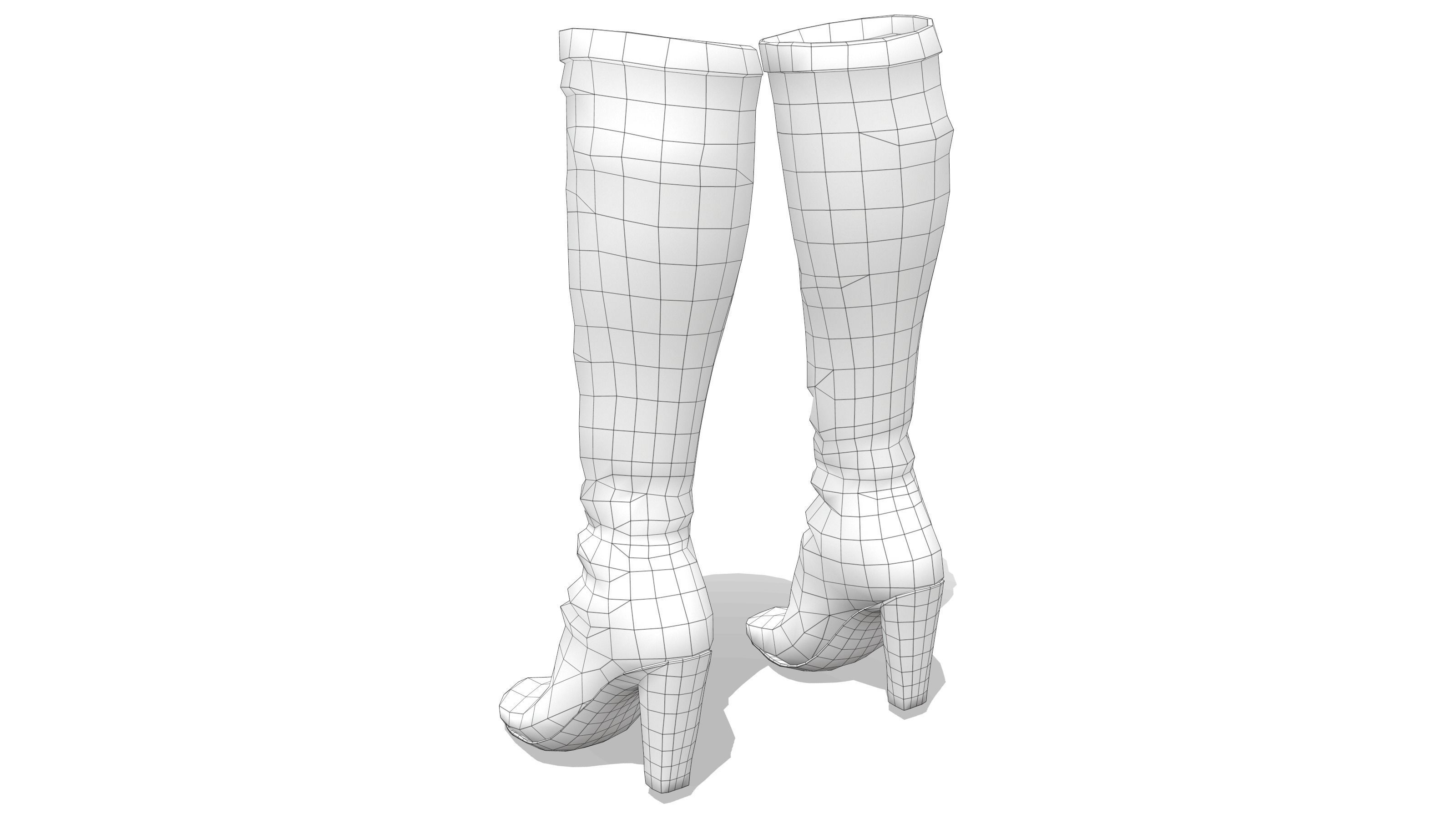 3D model Female Thick High Heels Black Leather Calf Boots VR / AR / low ...