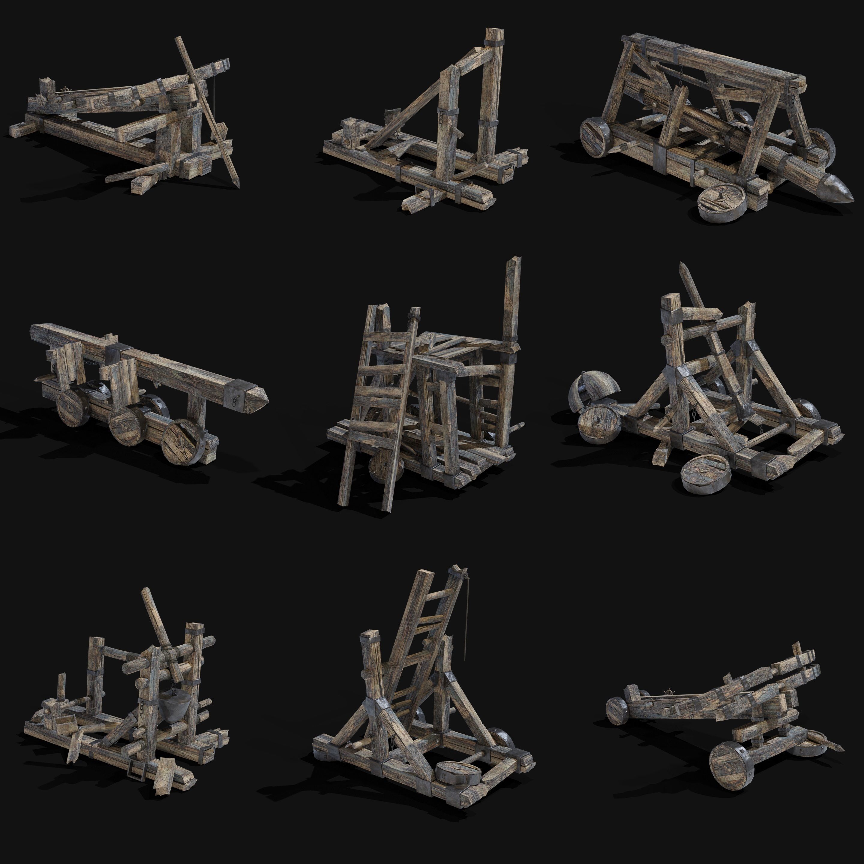 3D model DESTROYED SIEGE ENGINE WAR MACHINES BUILDER COLLECTION PACK VR ...