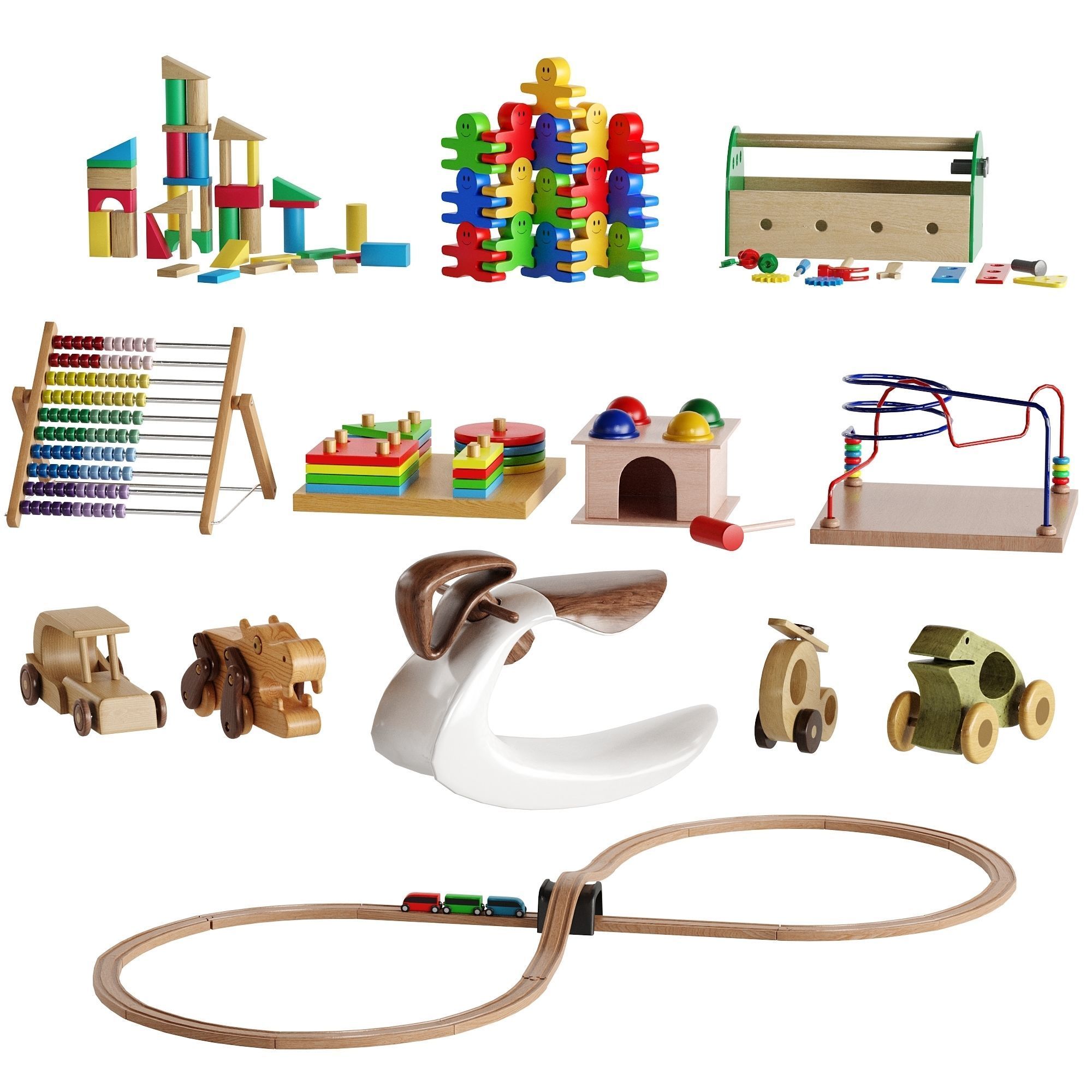 Children Room Set 3 Wooden Toys 3D model | CGTrader