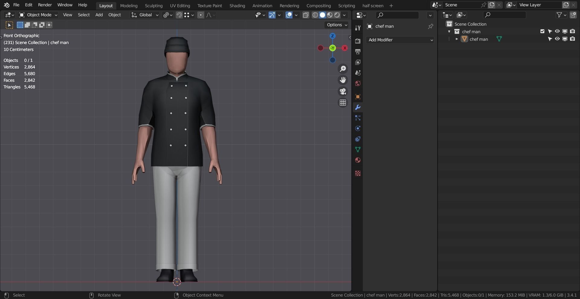 3D model CHEF MAN BASE MESH MODEL VR / AR / low-poly | CGTrader