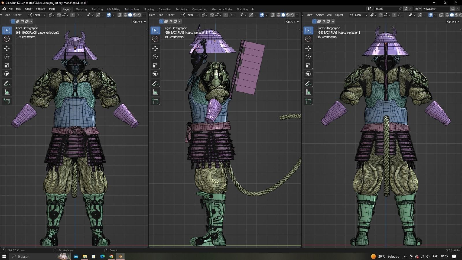 character samurai basic var 4 free 3D model | CGTrader