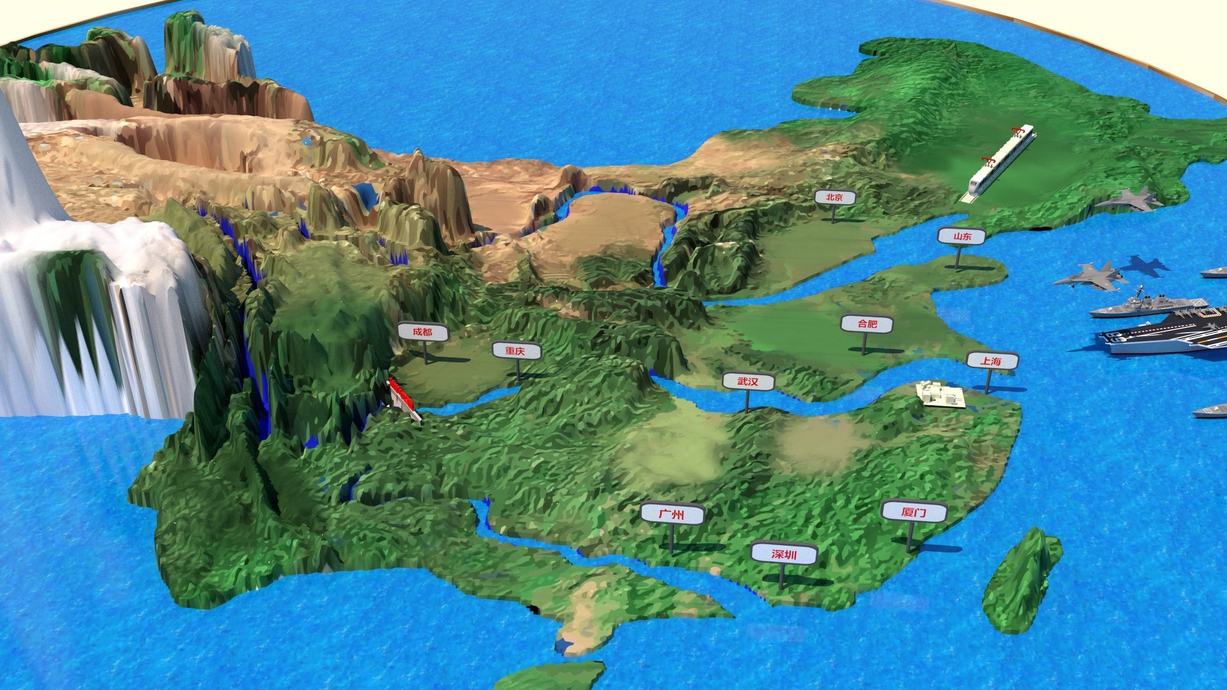 Chinese china Threetiered Terraces and Snow Mountain Desert 3D model ...