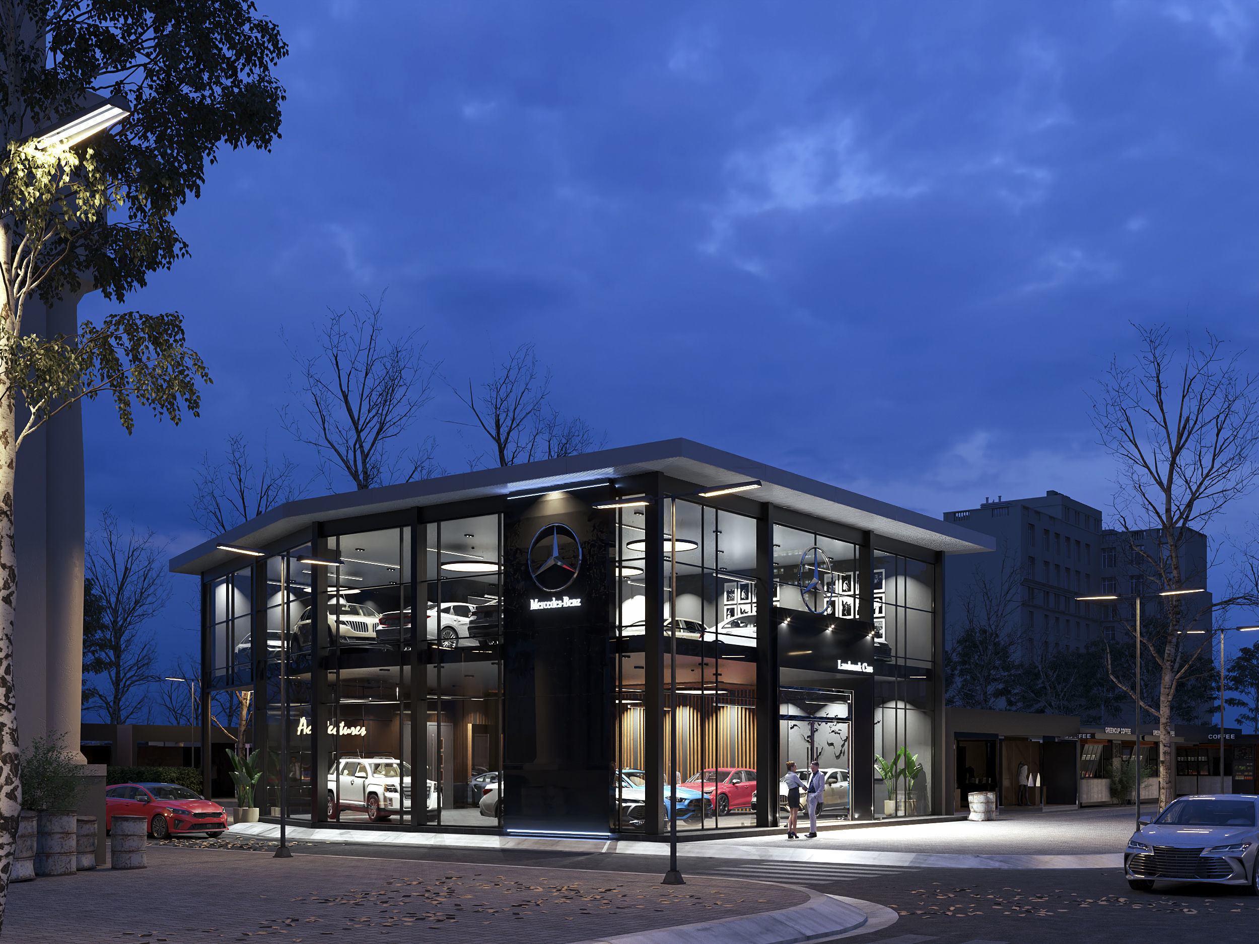 Exterior House - Night Scene 3D - Car showroom 3D model | CGTrader