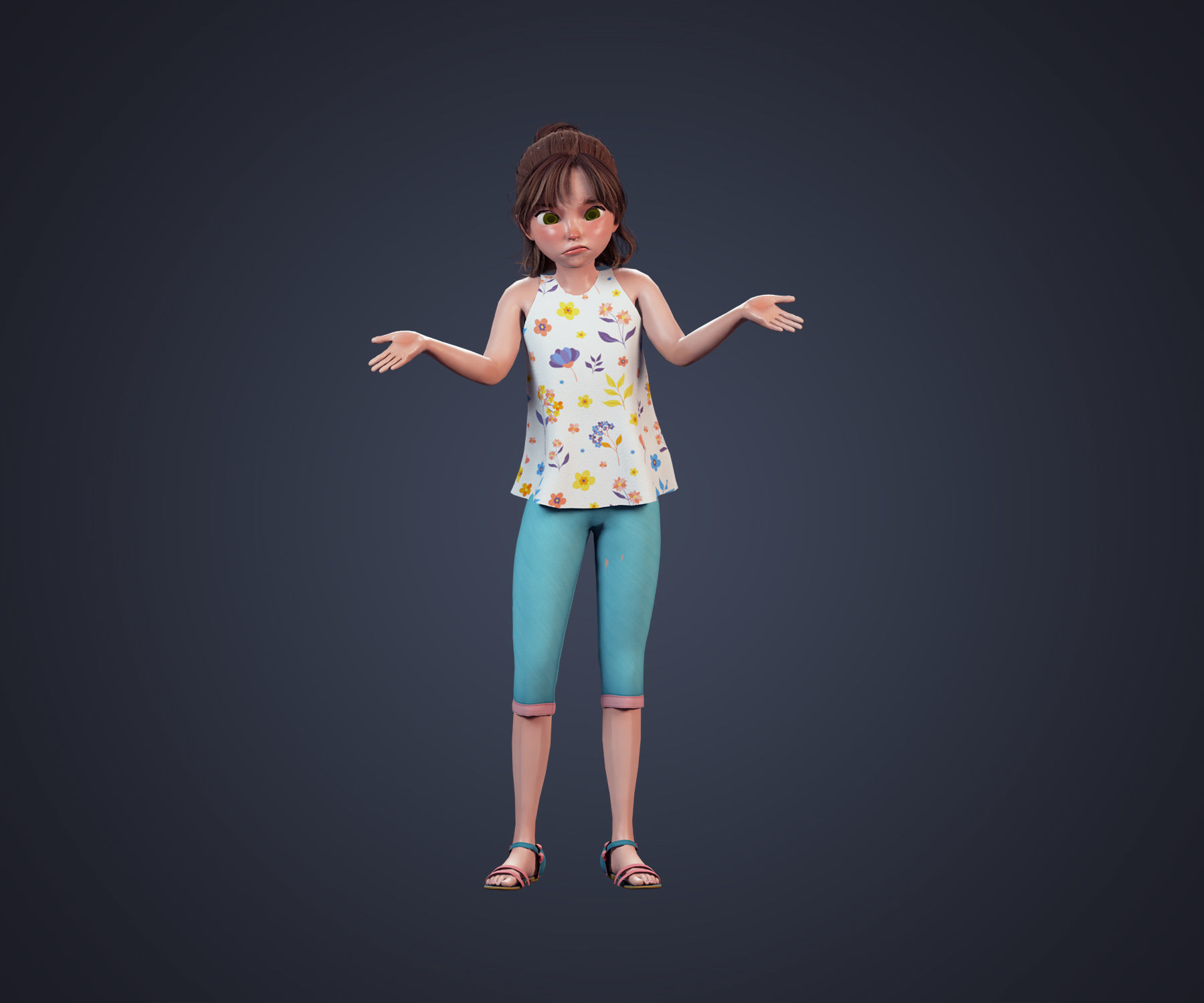 3D model Little teenage girl cartoon character Rigged VR / AR / low ...