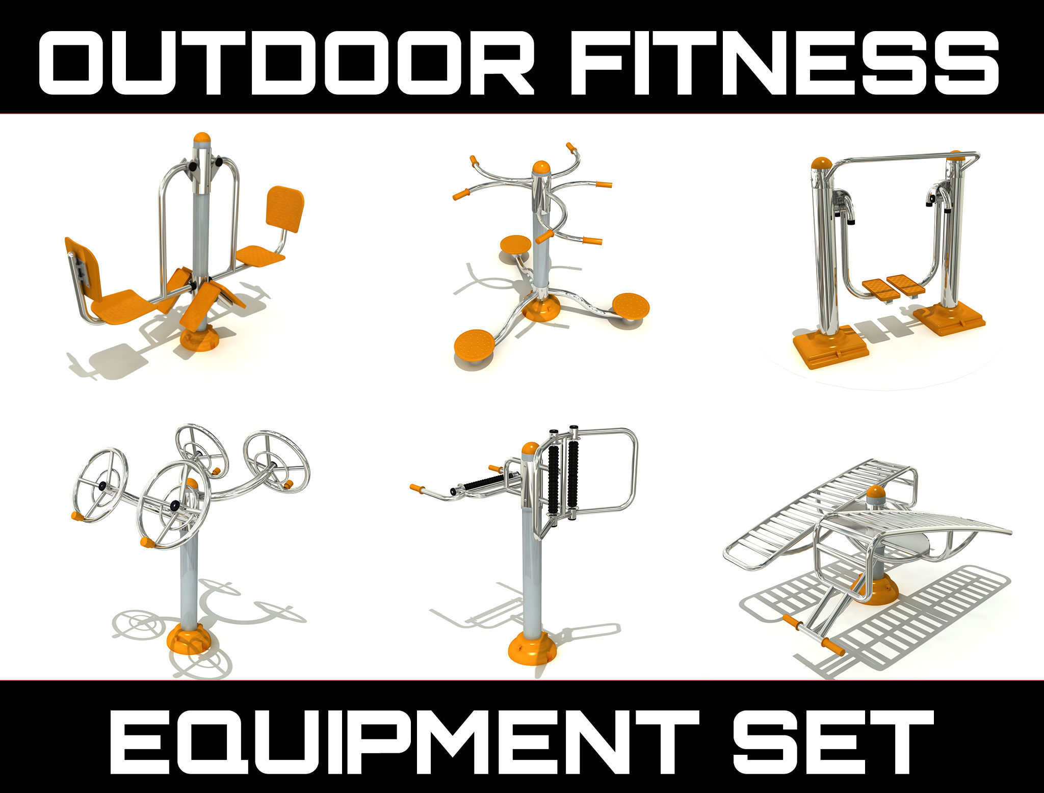 Stainless Outdoor Fitness Equipment Set 6 Units 3D model | CGTrader