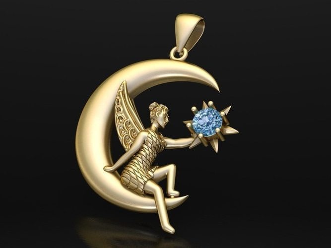 Angel and Moon Pendant 3D model 3D printable | CGTrader