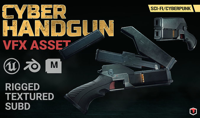 Cyber Handgun VFX Asset 3D model rigged | CGTrader