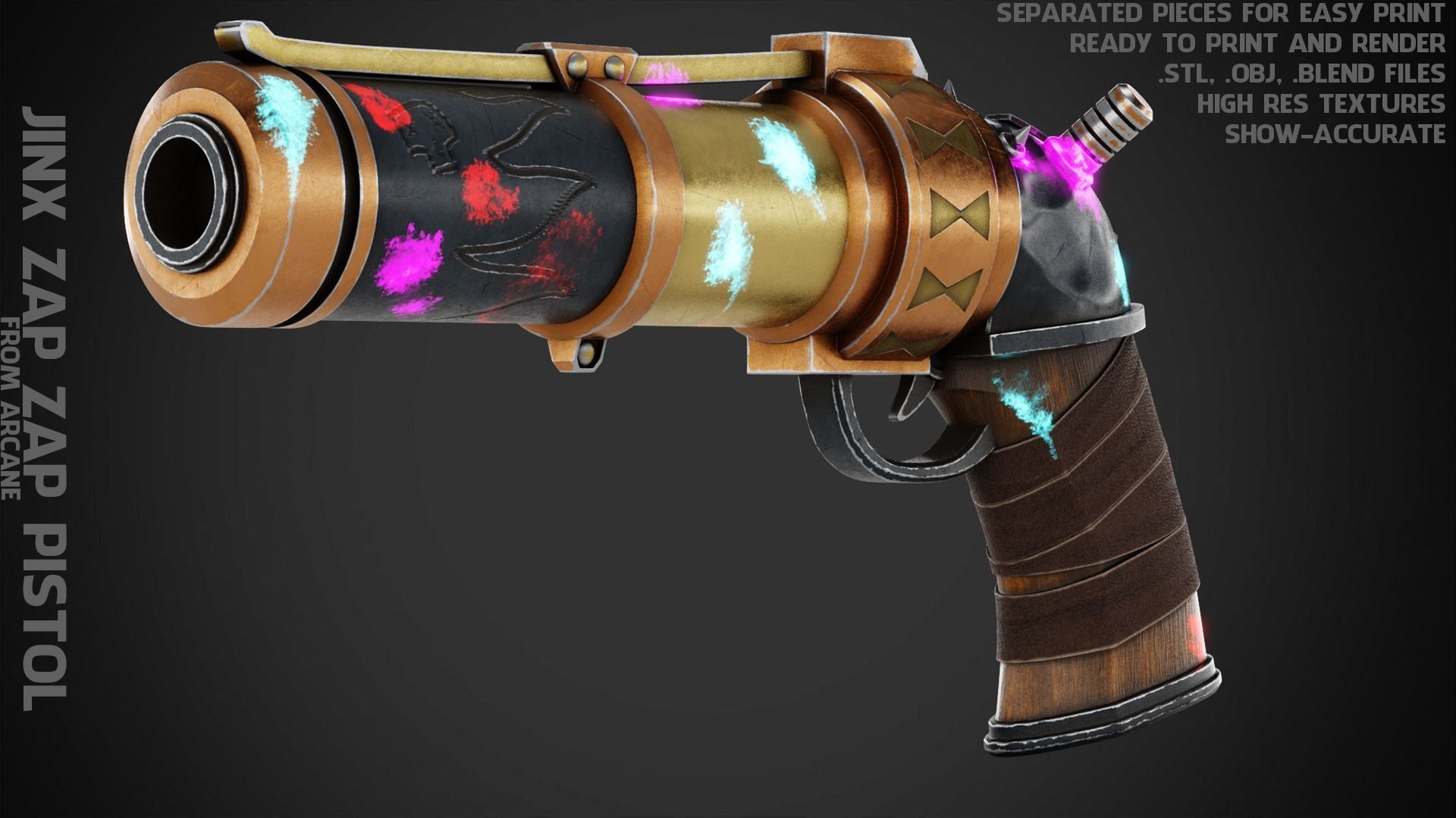 Arcane Jinx Zap Zap Pistol for Cosplay 3D model 3D printable | CGTrader
