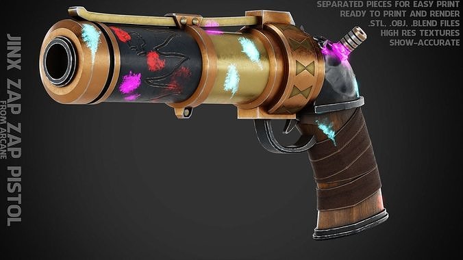 Arcane Jinx Zap Zap Pistol for Cosplay 3D model 3D printable | CGTrader