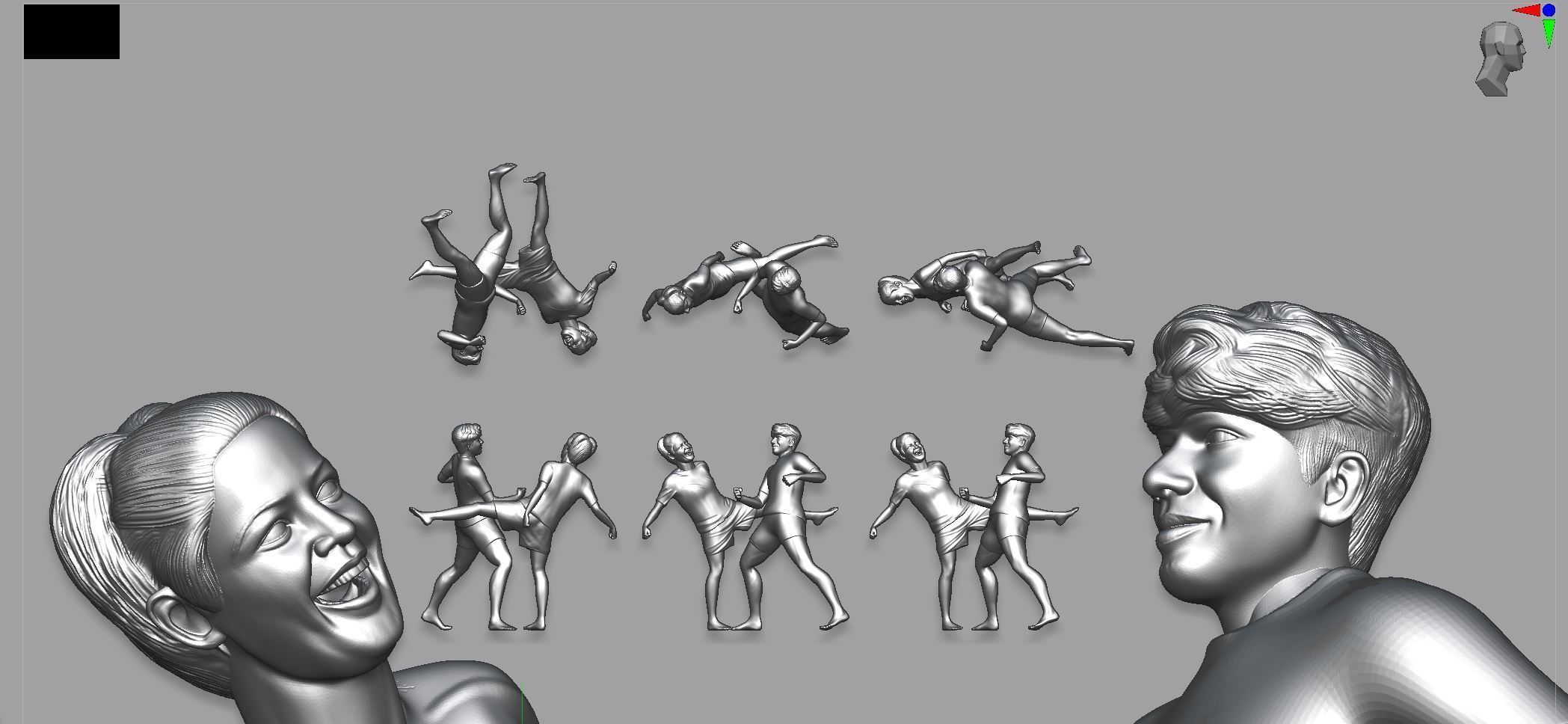 Fighting pose girl boy 3D model 3D printable | CGTrader