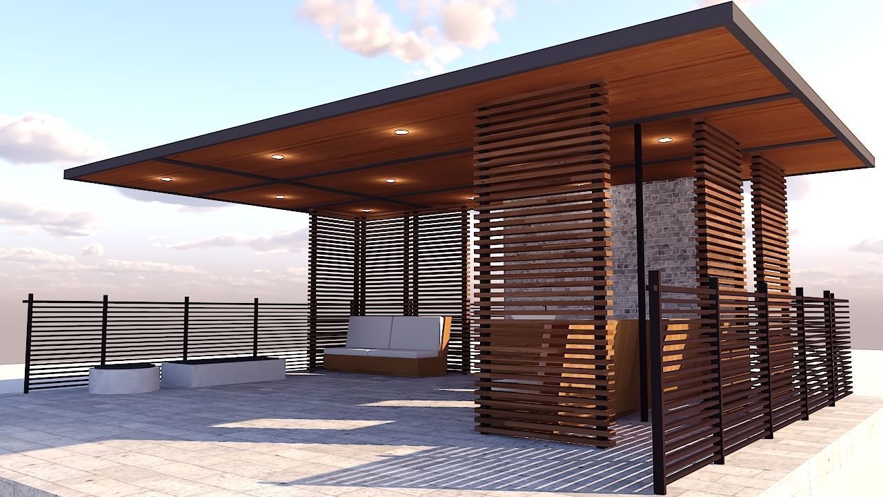 3D model Garden Seating Area with Fireplace and Armchair VR / AR / low ...