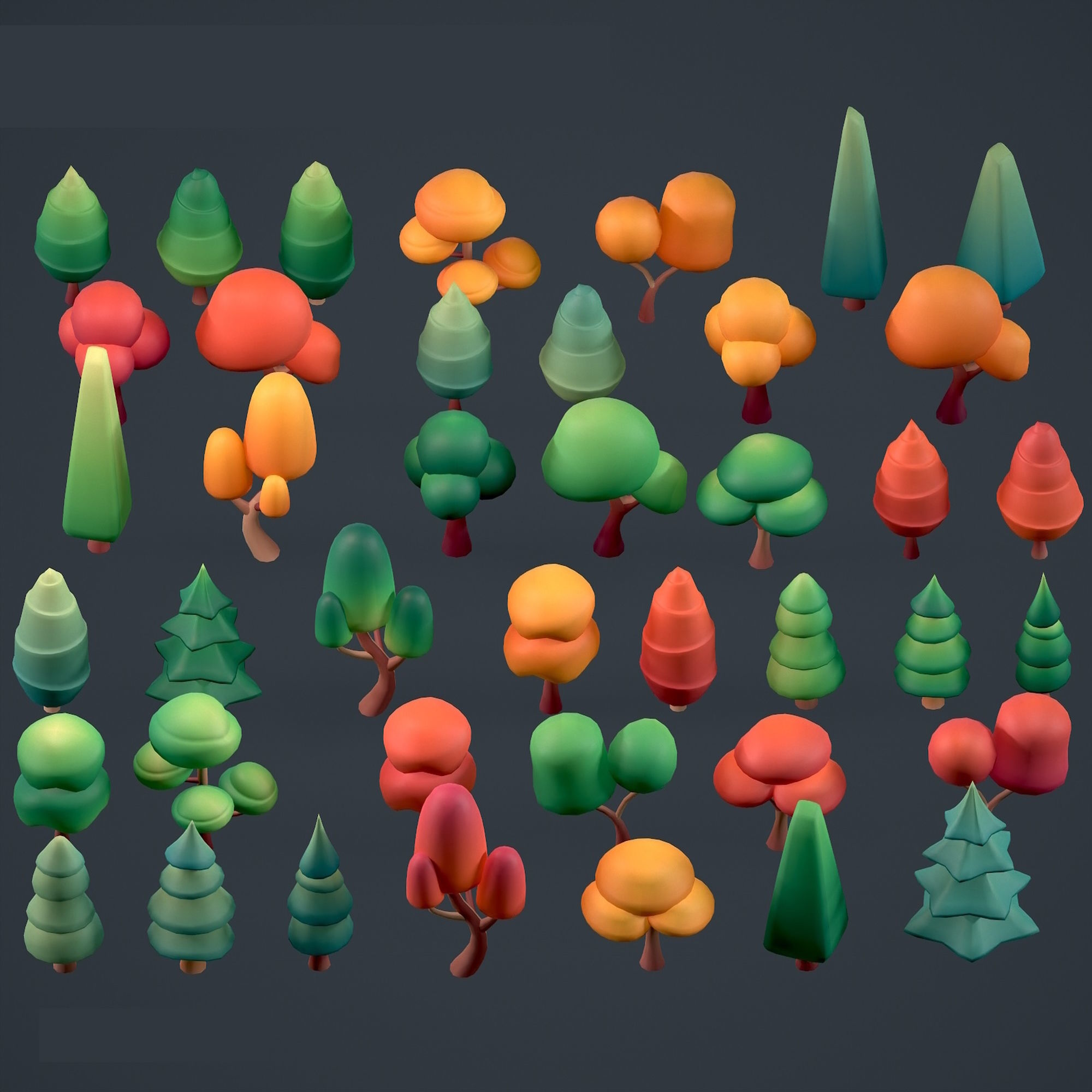3D model Stylized lowpoly plants and trees set VR / AR / low-poly ...