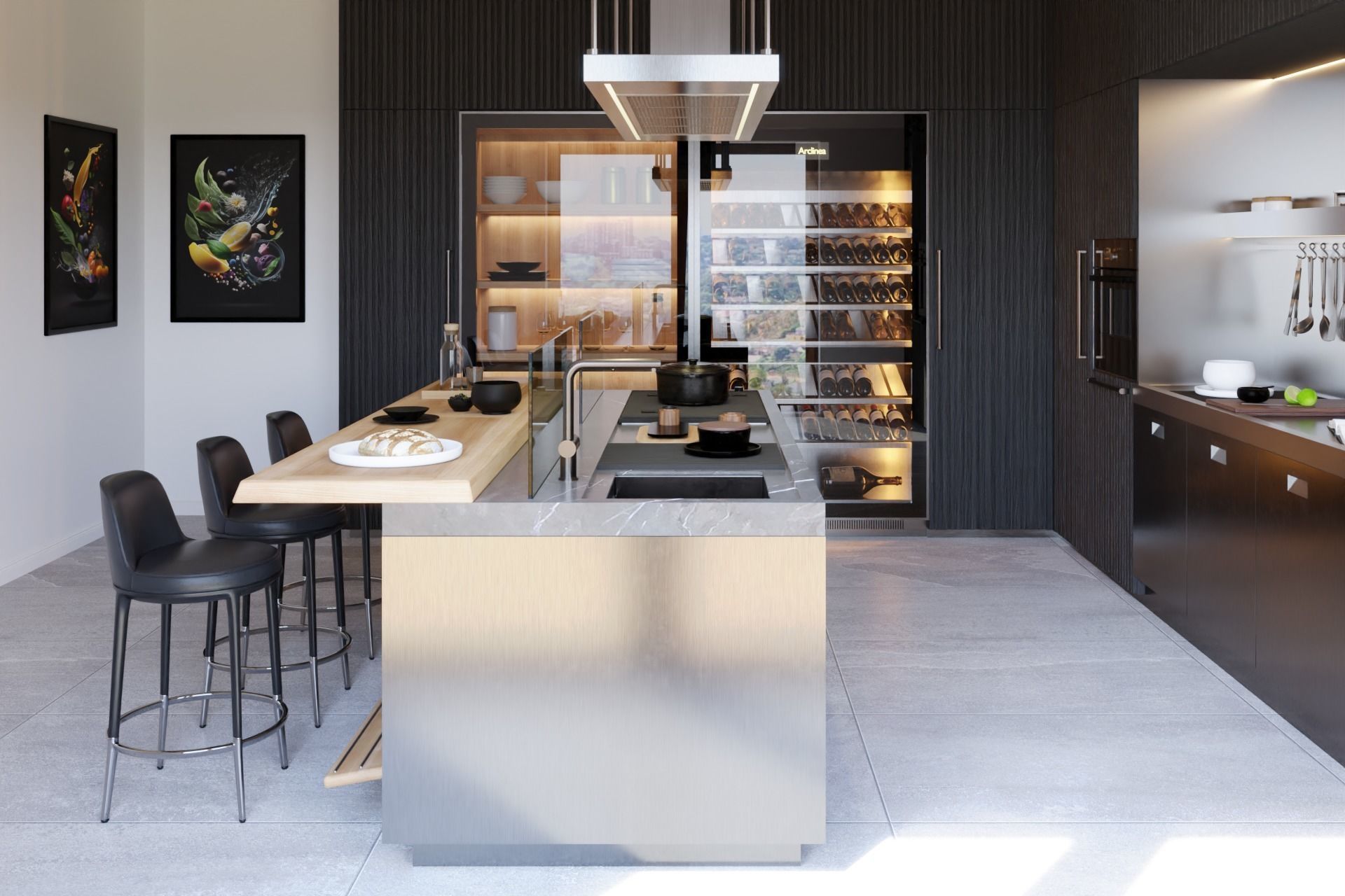Arclinea - Italia - Steel and Timber Modern Kitchen Island 3D model ...