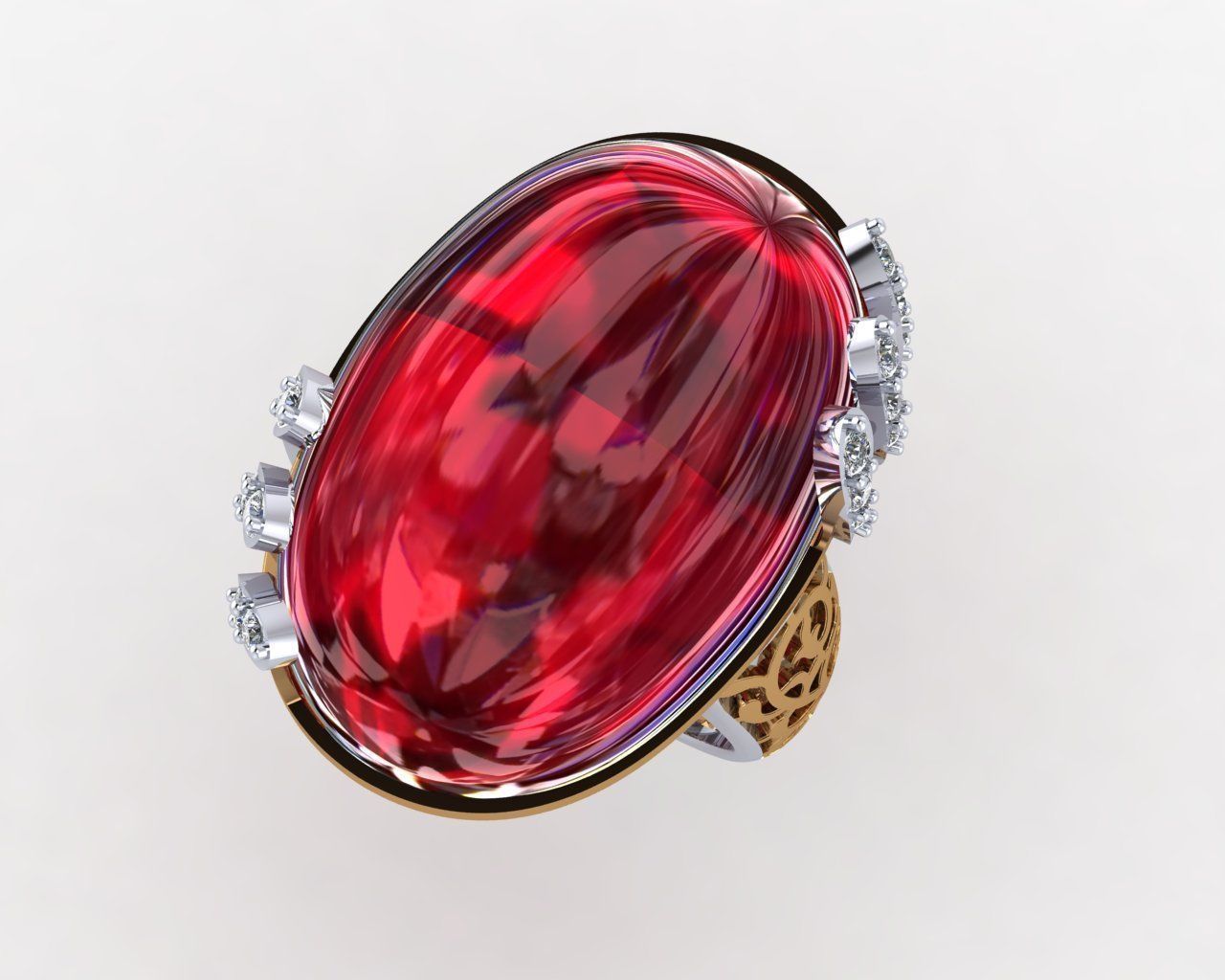 Oval Big Stone Red Ruby Diamond Ring 3D model 3D printable | CGTrader