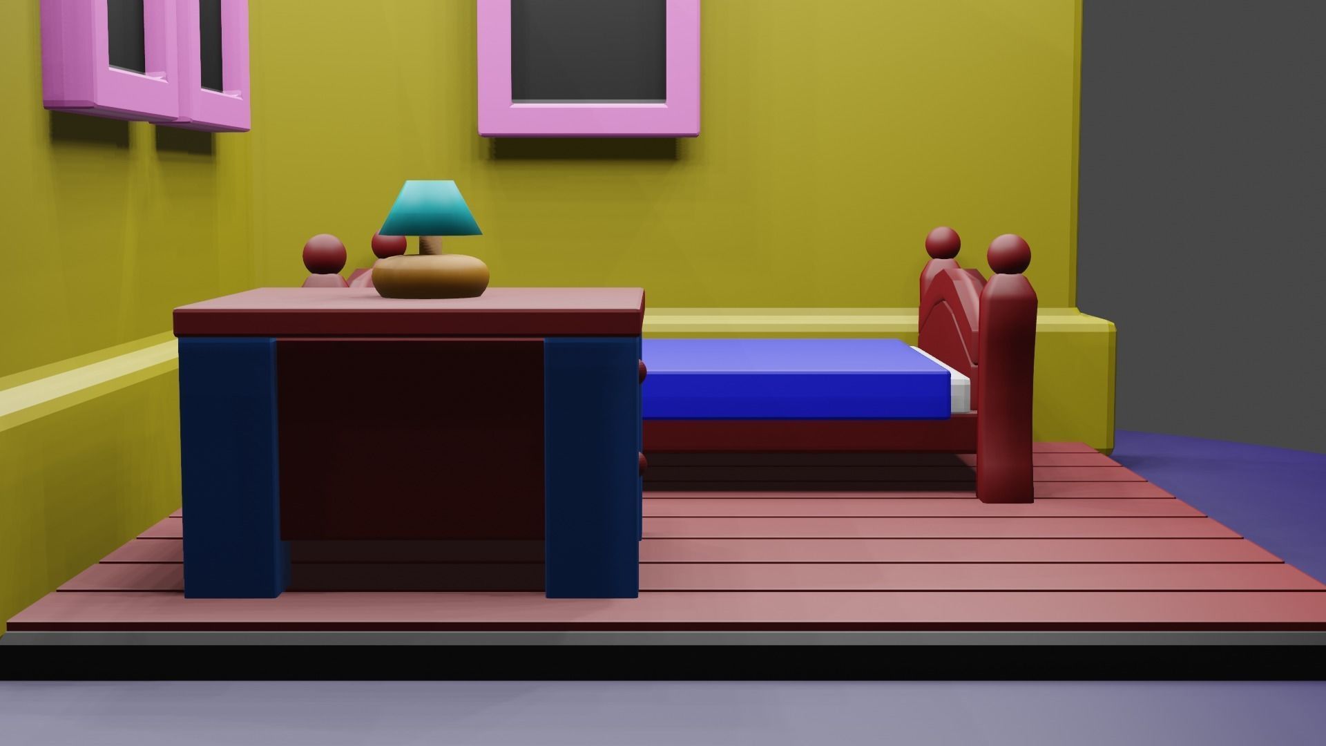 3D model Low poly simple isometric bedroom VR / AR / low-poly | CGTrader