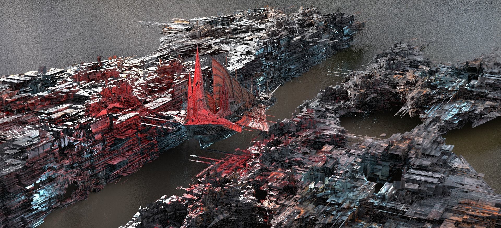 Dark Cyberpunk Slums City with Ship 3D model | CGTrader