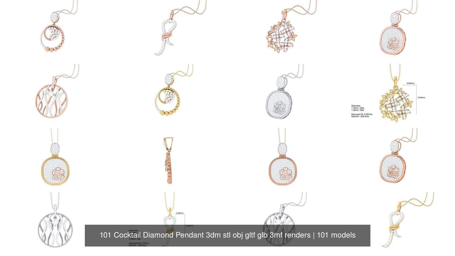 101 Cocktail Diamond Pendant 3dm stl obj gltf glb 3mf renders 3D Model ...