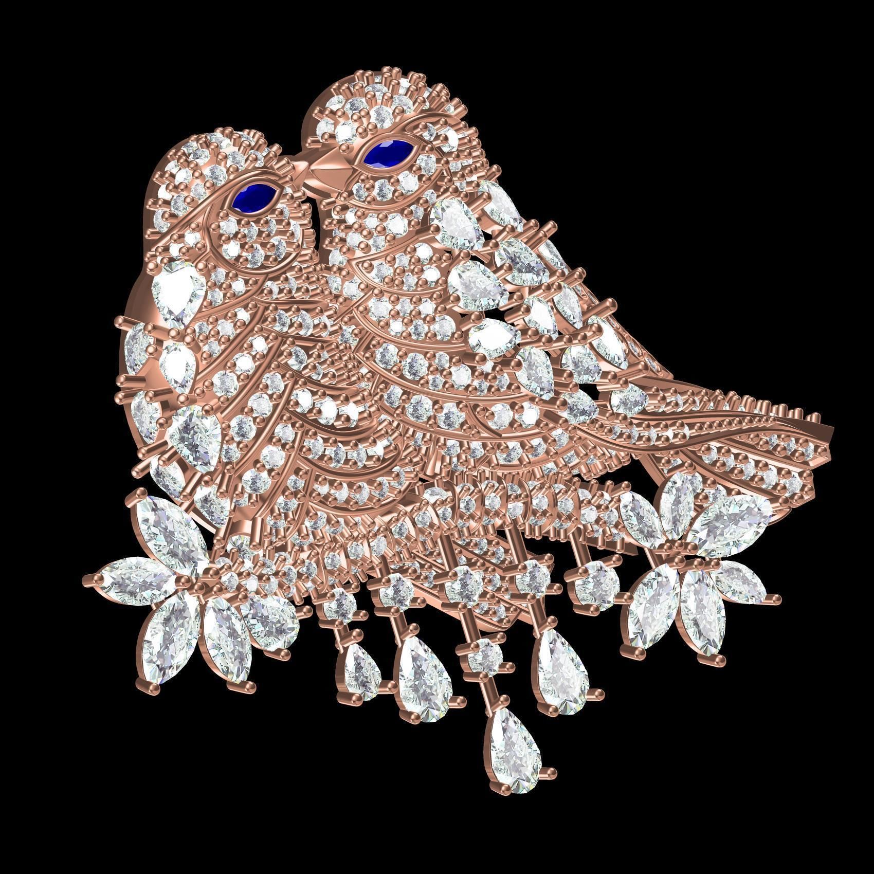 Beautiful Love Birds Brooch 3D model 3D printable | CGTrader