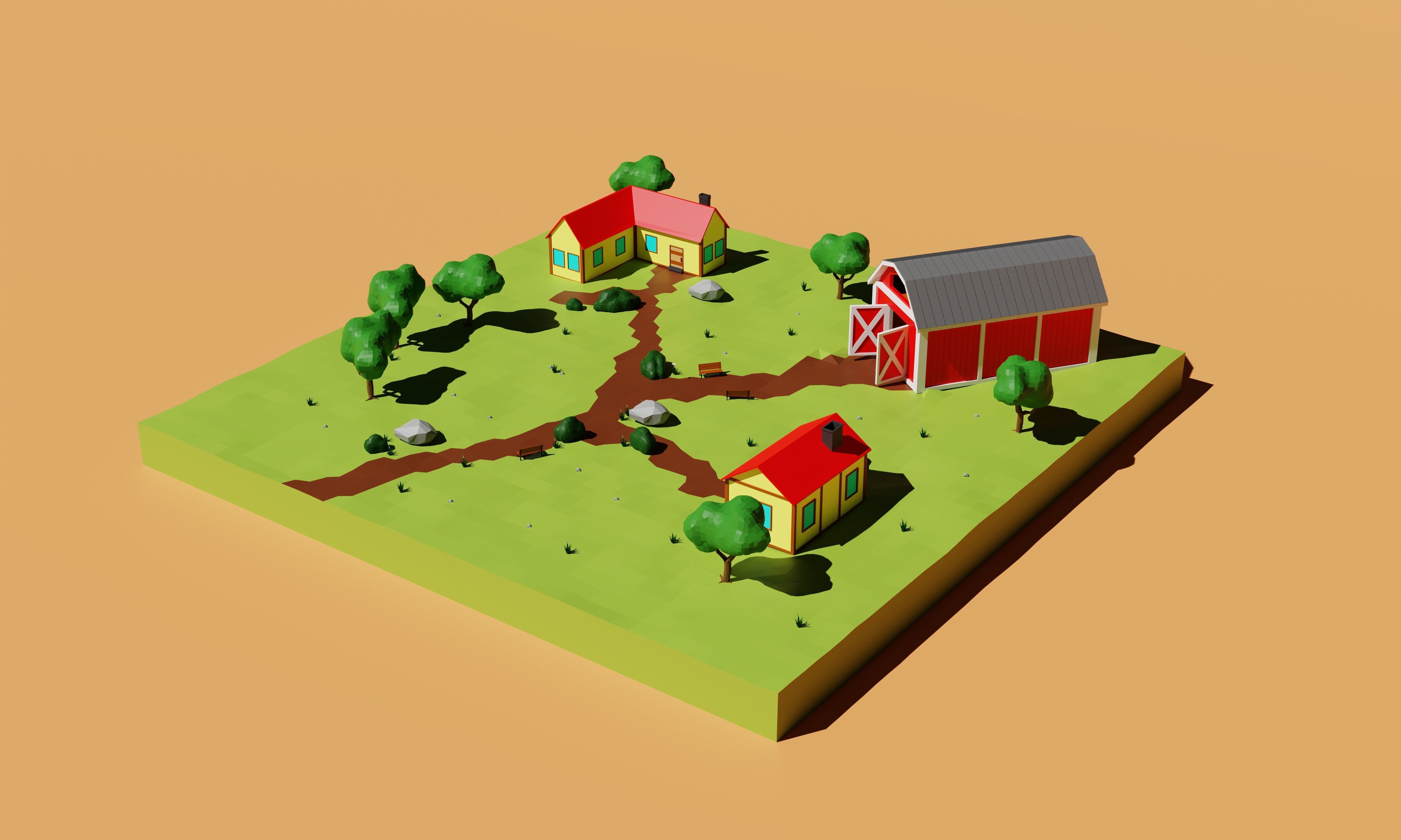 3D model Low Poly Village VR / AR / low-poly | CGTrader