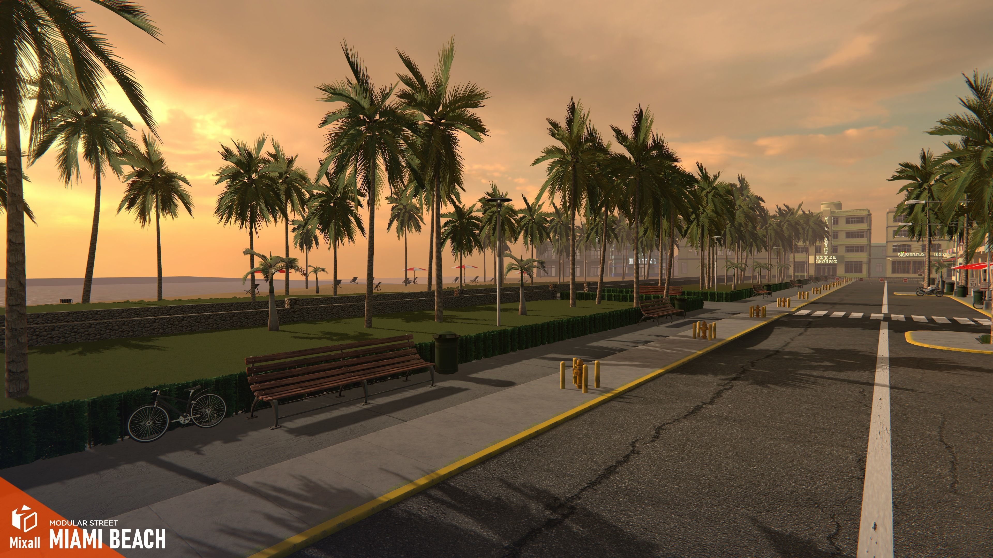 3D model Miami beach - modular street VR / AR / low-poly | CGTrader