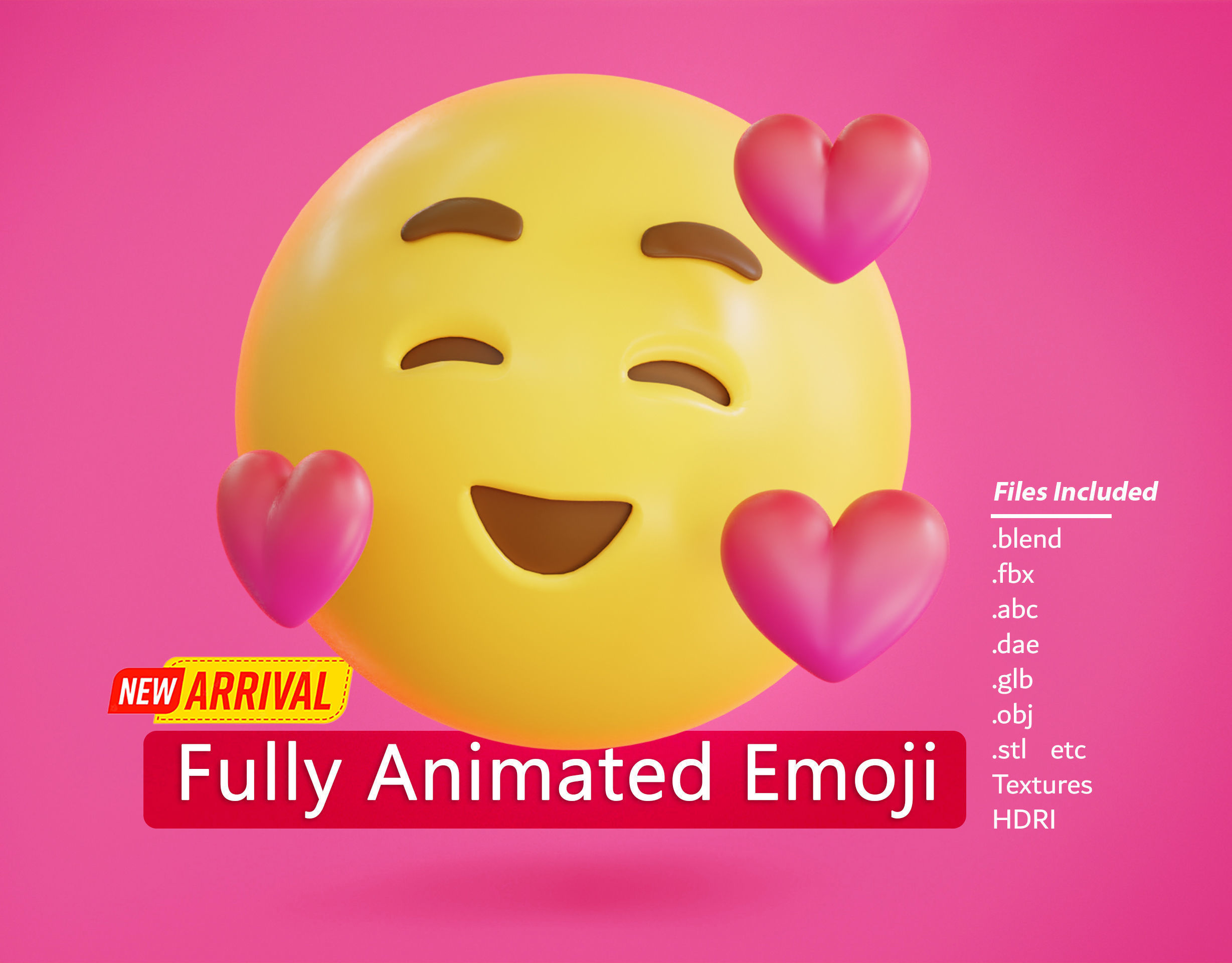 3D model Smiling face with Hearts Animated Emoji VR / AR / low-poly ...
