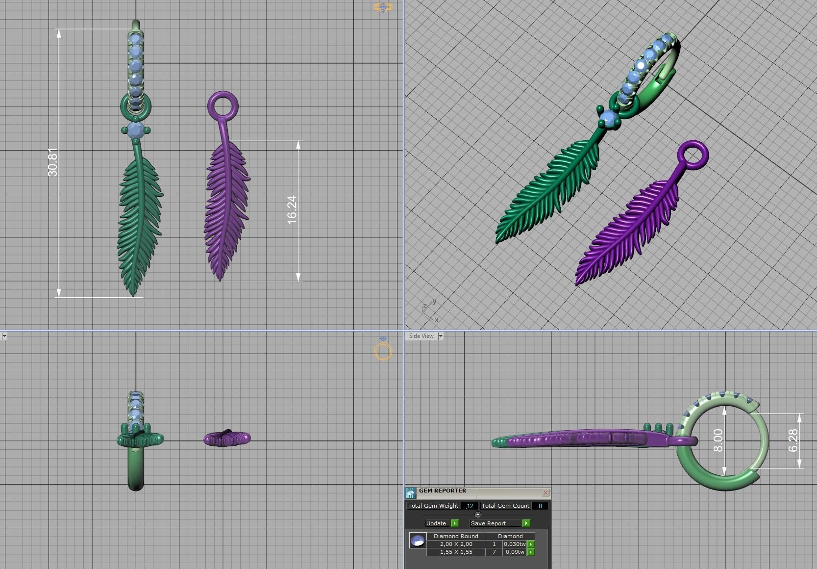 Feather Small Hoop Earrings 3dprint model 3D model 3D printable | CGTrader