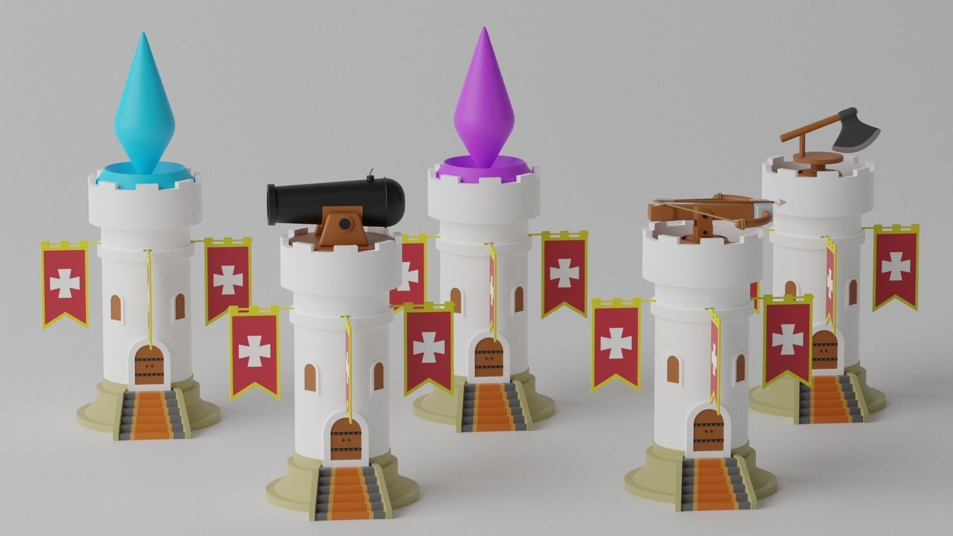 Cartoon Tower Defense Towers Collection 3D model | CGTrader