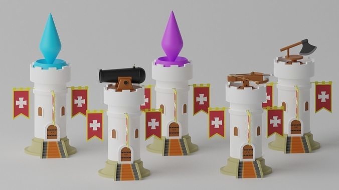 Cartoon Tower Defense Towers Collection 3D model | CGTrader