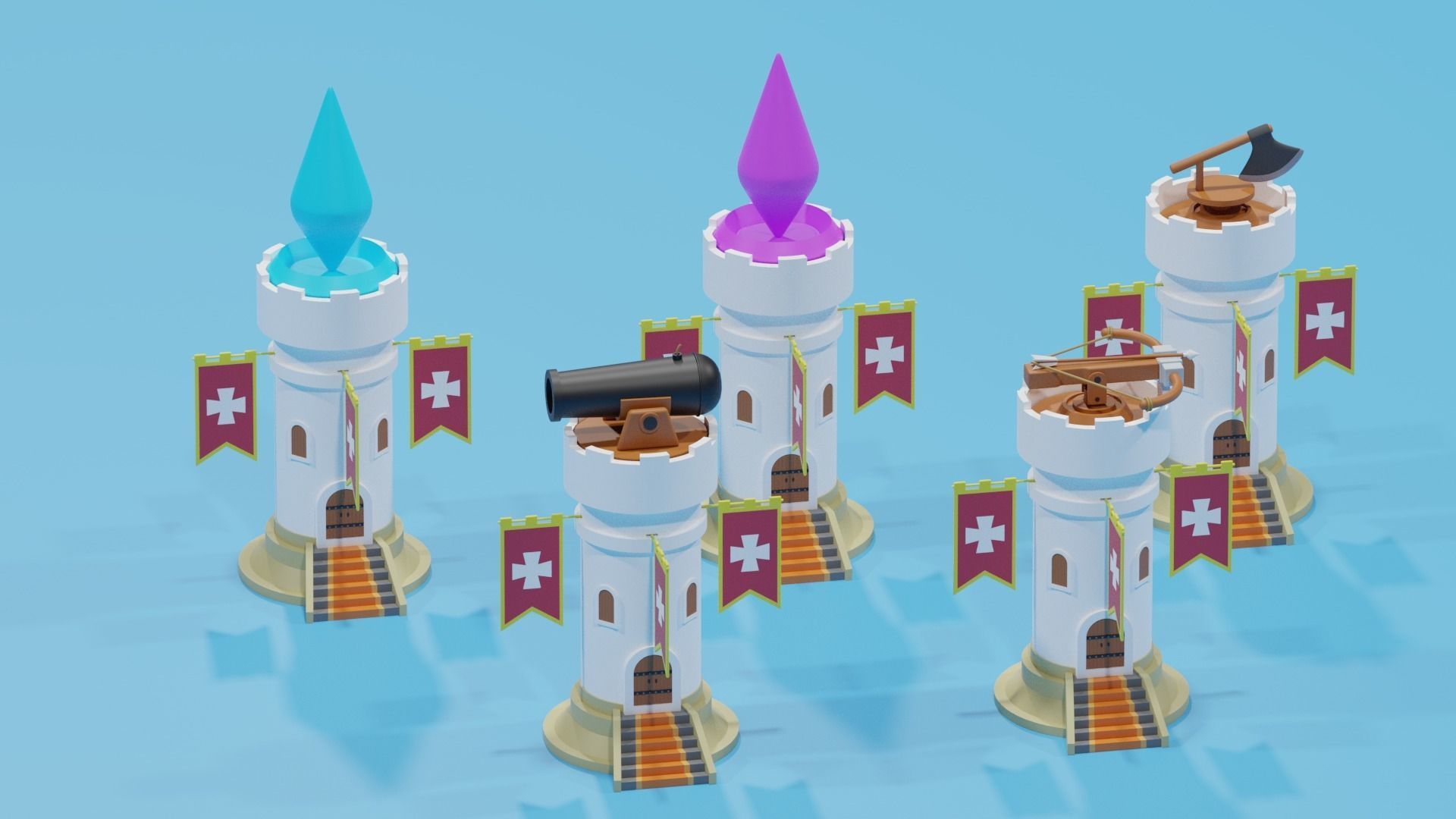 Cartoon Tower Defense Towers Collection 3D model | CGTrader