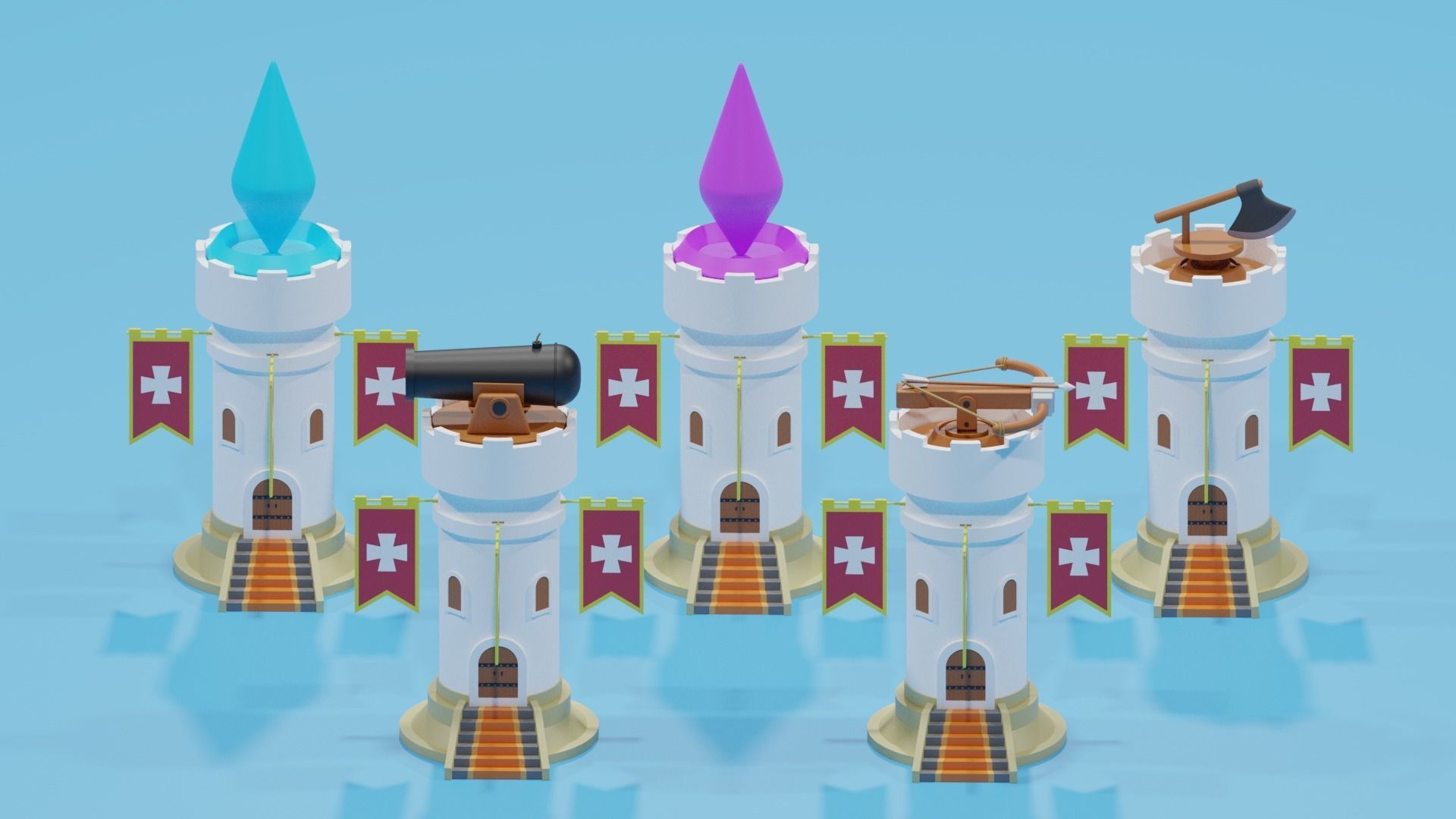 Cartoon Tower Defense Towers Collection 3D model | CGTrader