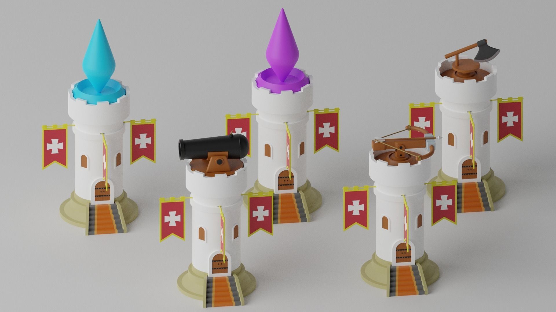 Cartoon Tower Defense Towers Collection 3D model | CGTrader