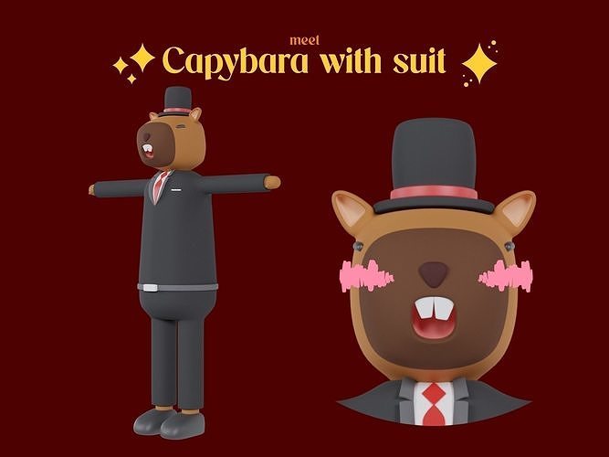 3D model Capybara with suit and Cute long hat Low poly VR / AR / low ...