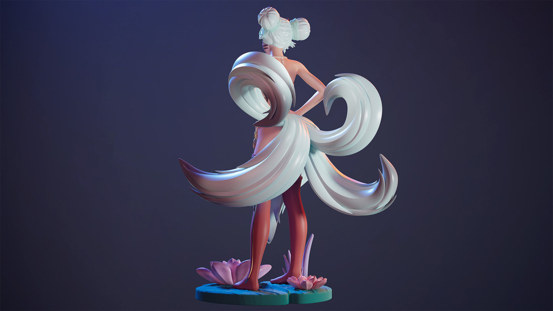 3D Print model - Fox girl - 5-tailed kitsune 3D model 3D printable ...