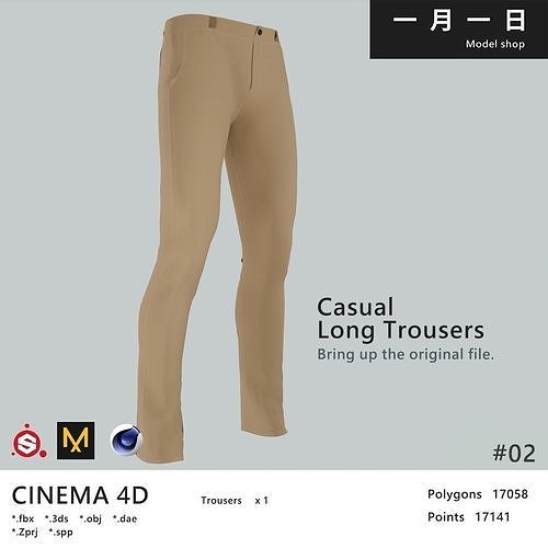 3D model Casual Long Trousers VR / AR / low-poly | CGTrader